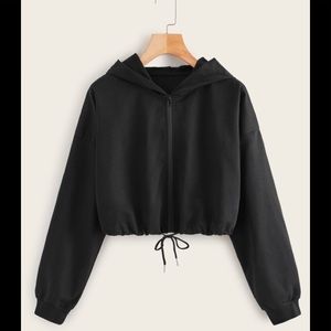 Tops | Black Hoodie Zip Up Crop Top | Poshmark